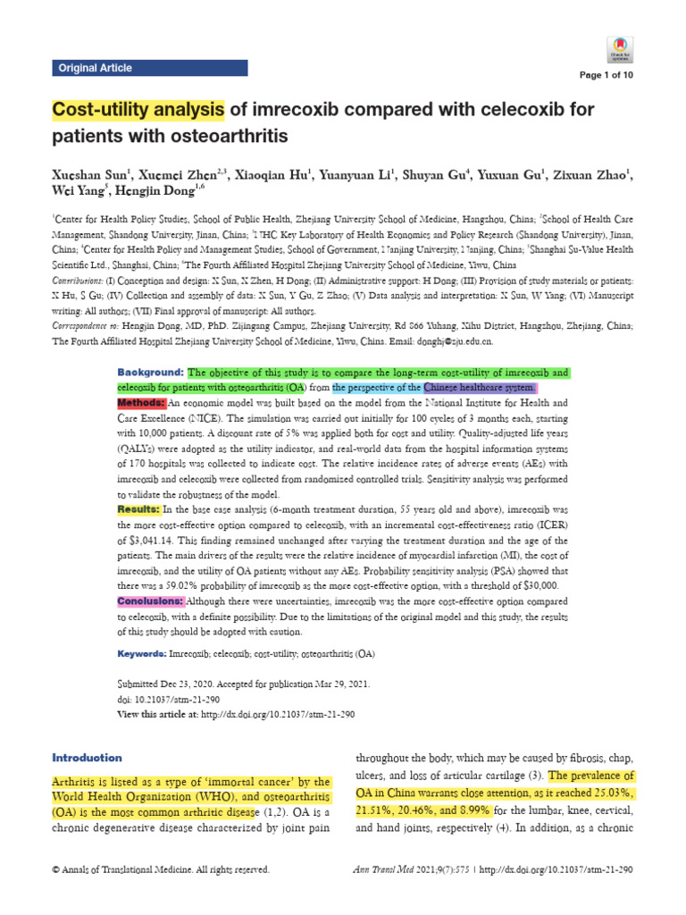 Imrecoxib vs Celecoxib Cost-Utility in OA | PDF | Nonsteroidal Anti ...