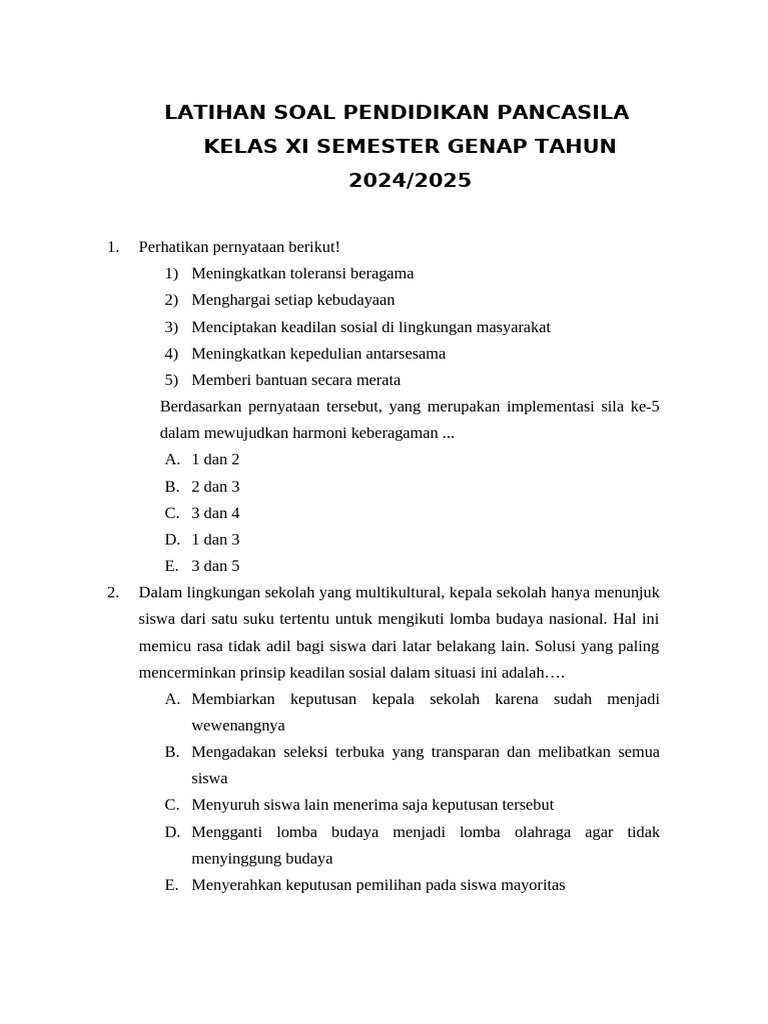 Latihan Soal Persiapan SAS Kls XI GENAP 2025 Share Ke Siswa | PDF