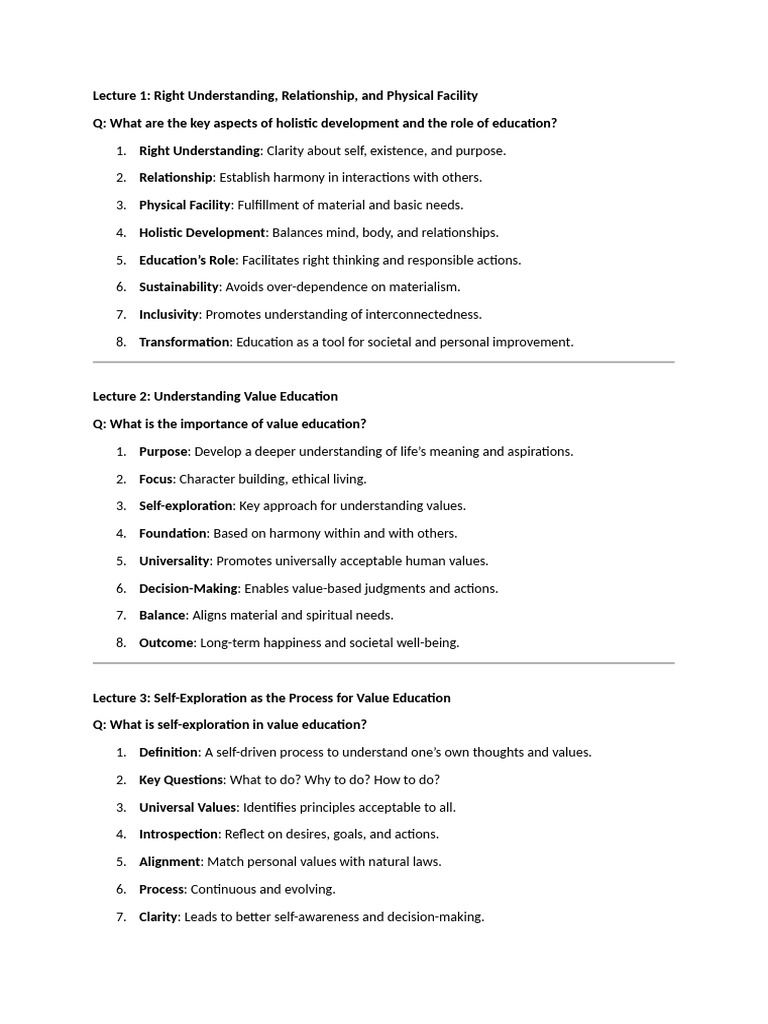 UHV.Keypoints | PDF | Well Being | Relaxation (Psychology)