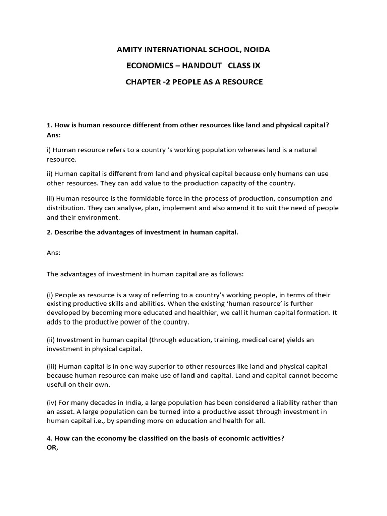 People As Resource Handout | PDF | Capital (Economics) | Human Capital