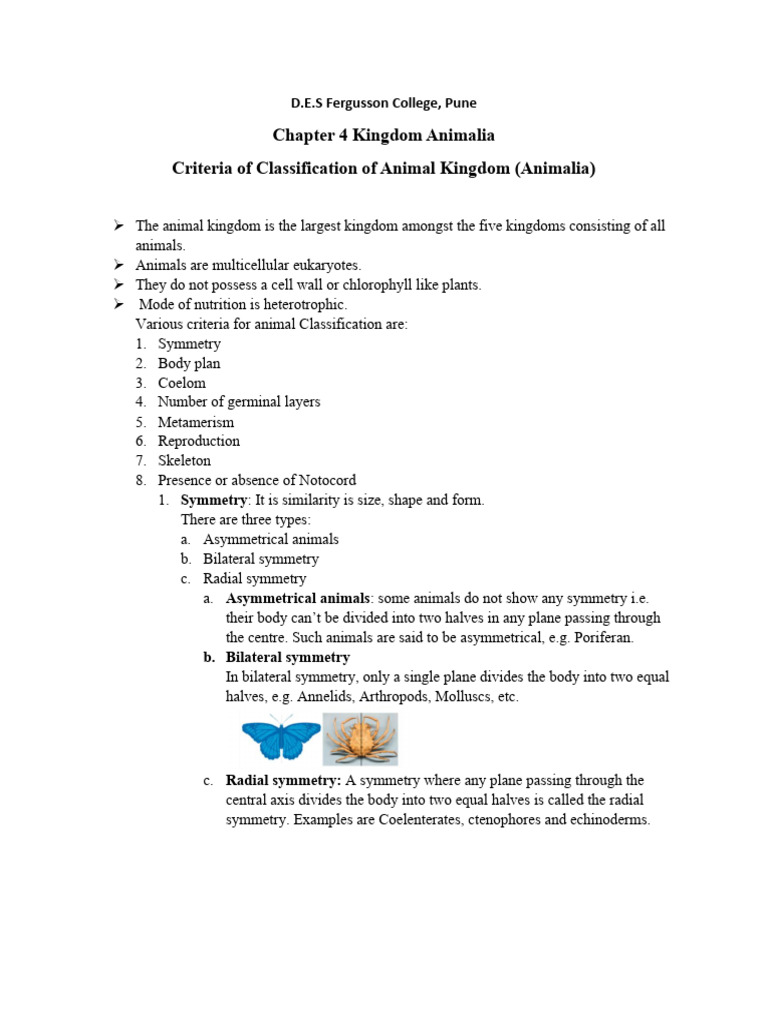 Criteria for Animal Classification | PDF | Zoology | Anatomy