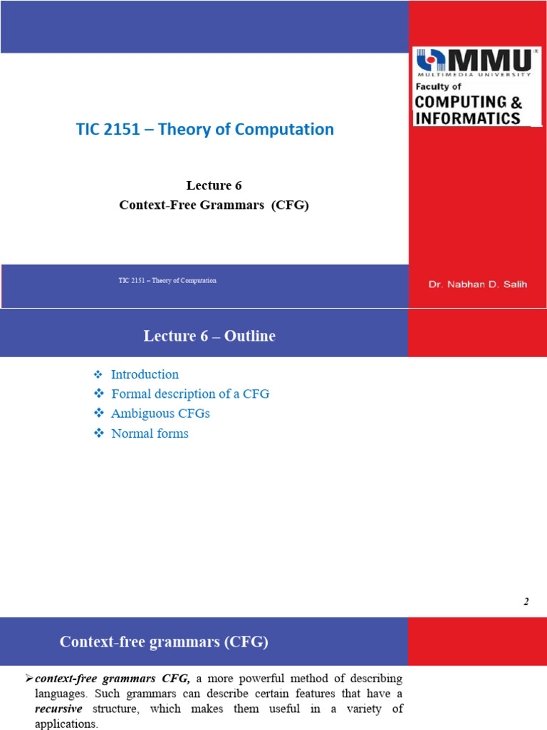 Lecture 06 Context-Free Grammars | PDF | Parsing | Syntax