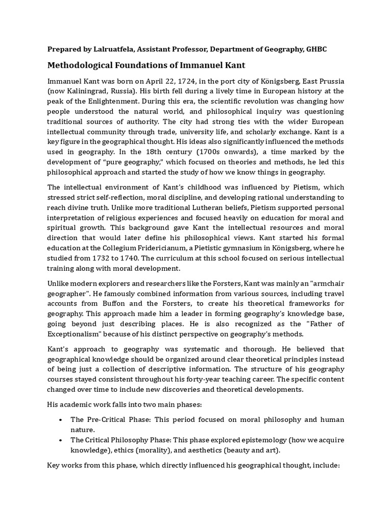 Kant's Impact on Geography Methods | PDF | Immanuel Kant | Geography