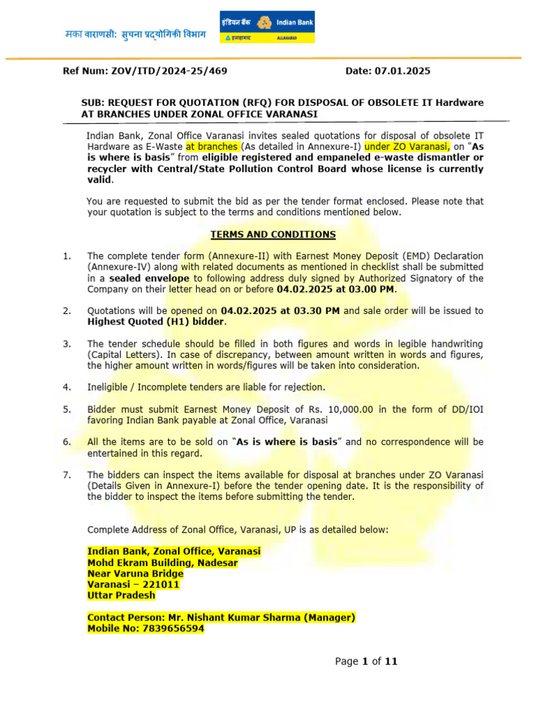 469 RFP For Scrap of Obsolete IT Hardware | PDF | Electronic Waste ...