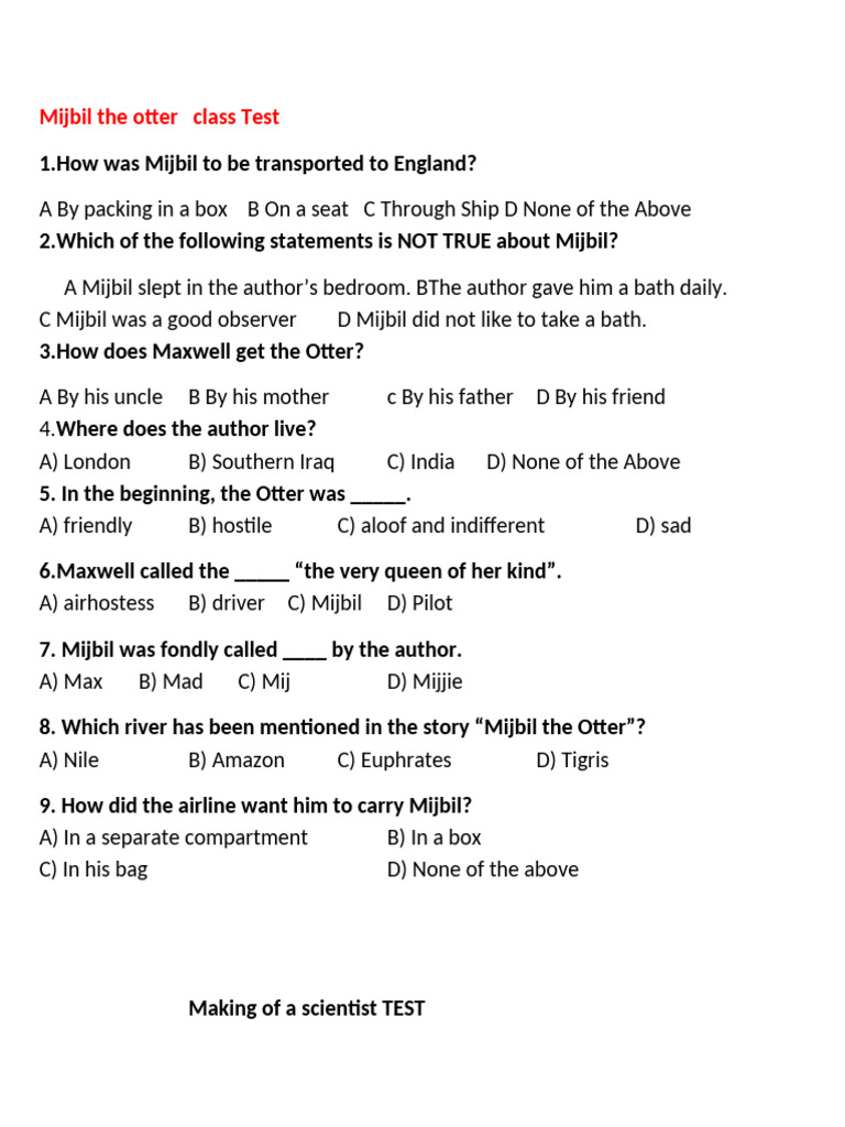 Making of Scientist Class Test | PDF