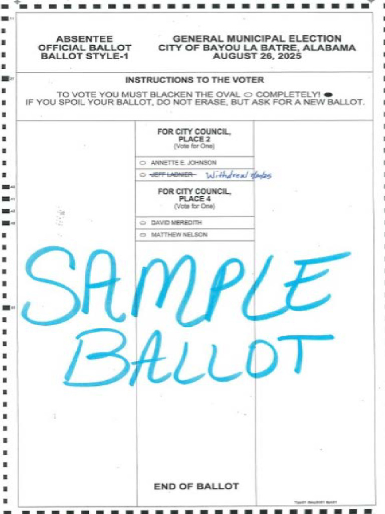 Bayou La Batre Sample Ballot | PDF