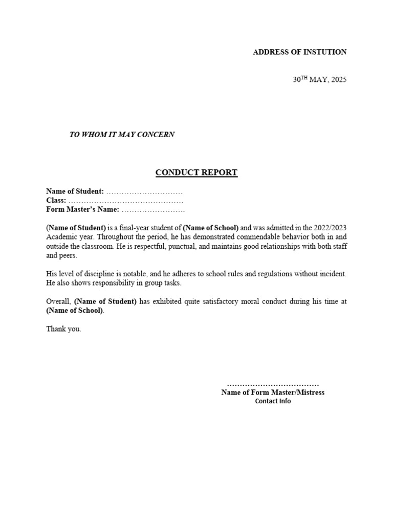 Student Conduct Report | PDF