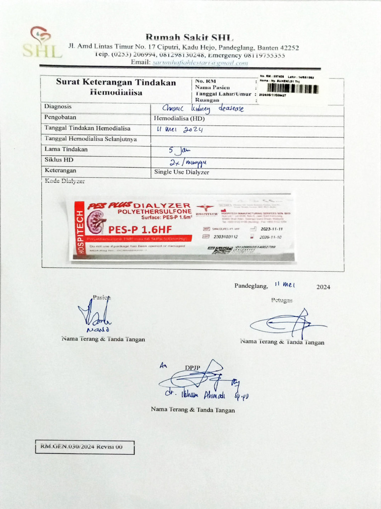Surat Pengantar Tindakan HD Ny. Suheni | PDF