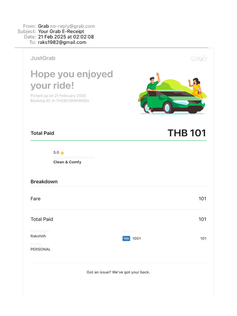 Grab Ride Summary: Booking A-7HOEO3NWWGSV | PDF