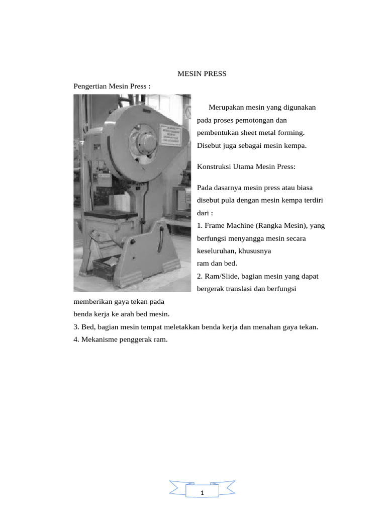 Jenis dan Fungsi Mesin Press Metal | PDF