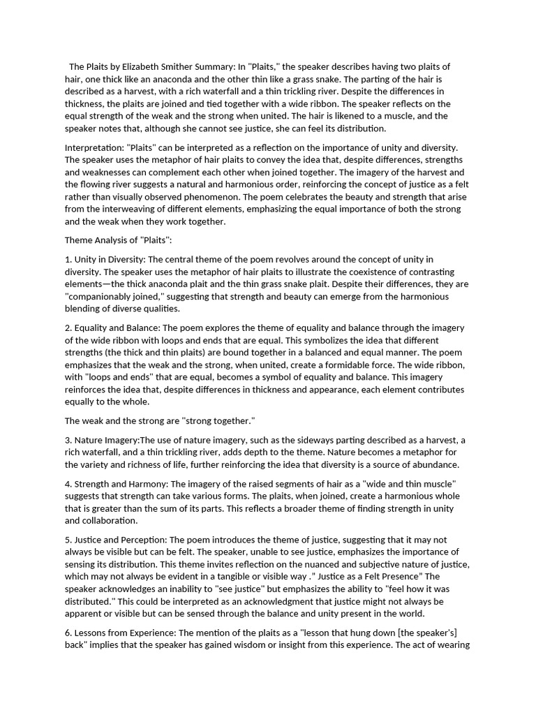 Unity in Diversity in "Plaits" Poem | PDF | Metaphor | Justice