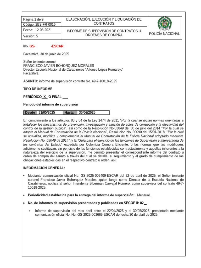 49-7-10018-2025 Iforme de Supervisión Mes de Junio | PDF | Factura ...