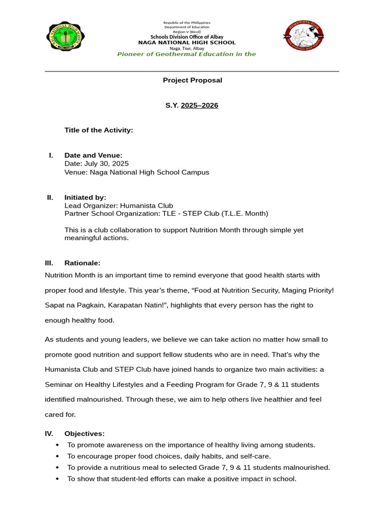 Nutrition Month,,PROPOSAL | PDF | Malnutrition | Determinants Of Health