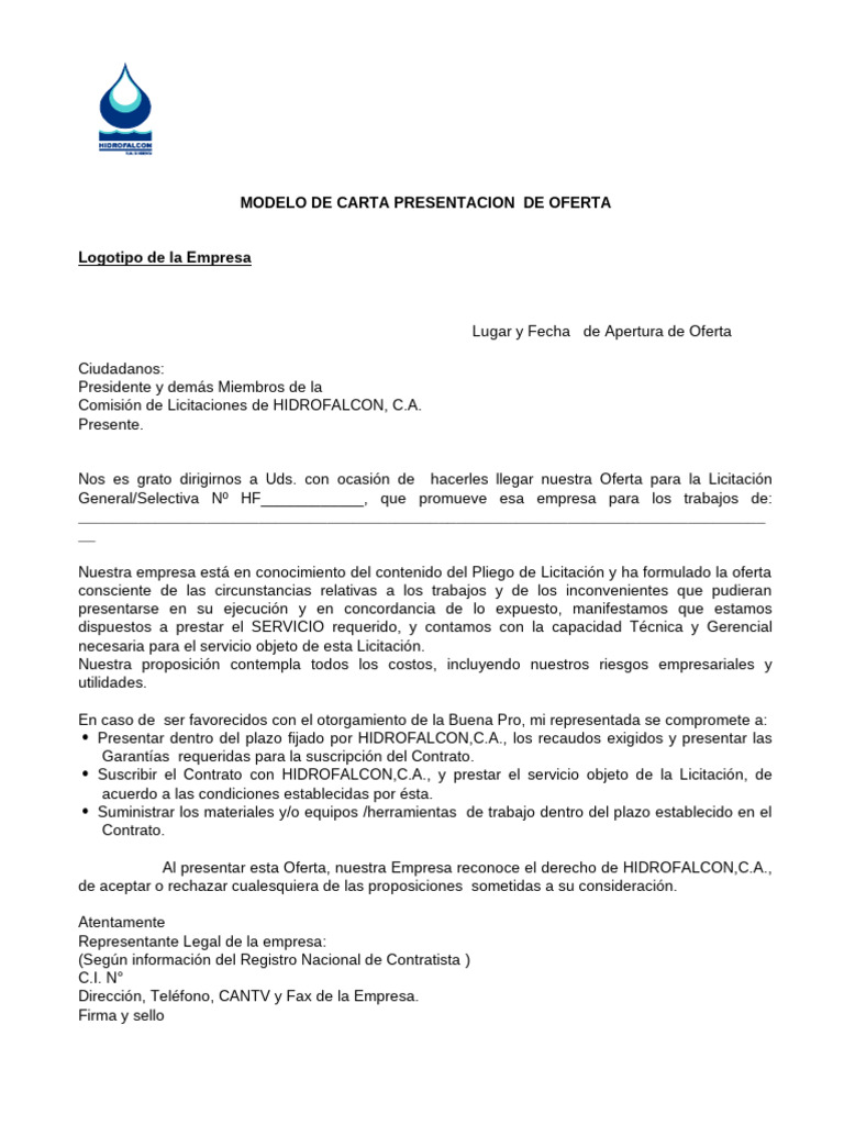 Modelo de Carta de Presentación de Oferta | PDF
