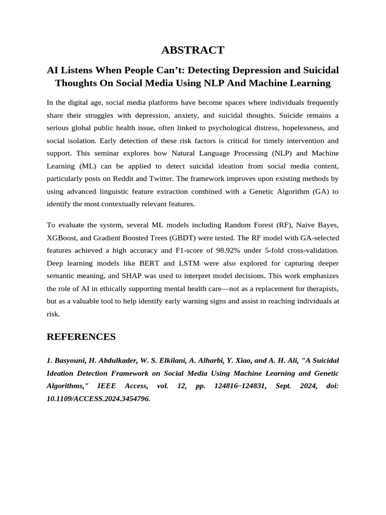 Detecting Suicidal Thoughts with AI | PDF