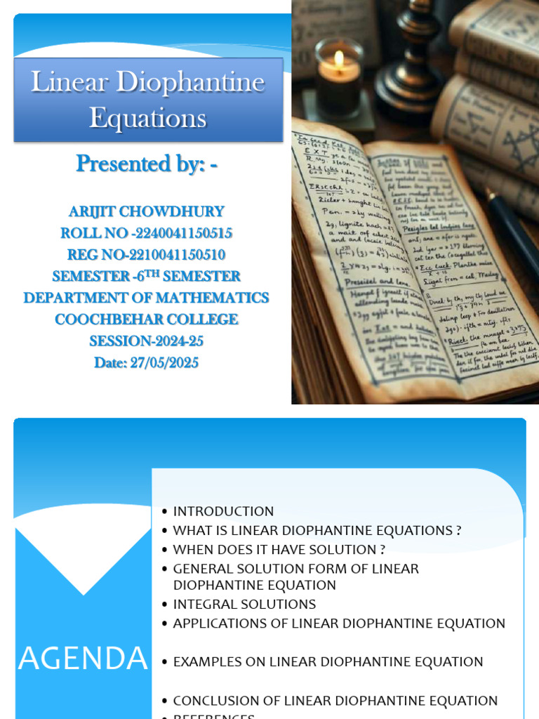 Linear Diophantine Equations Presentation | PDF | Equations | Number Theory
