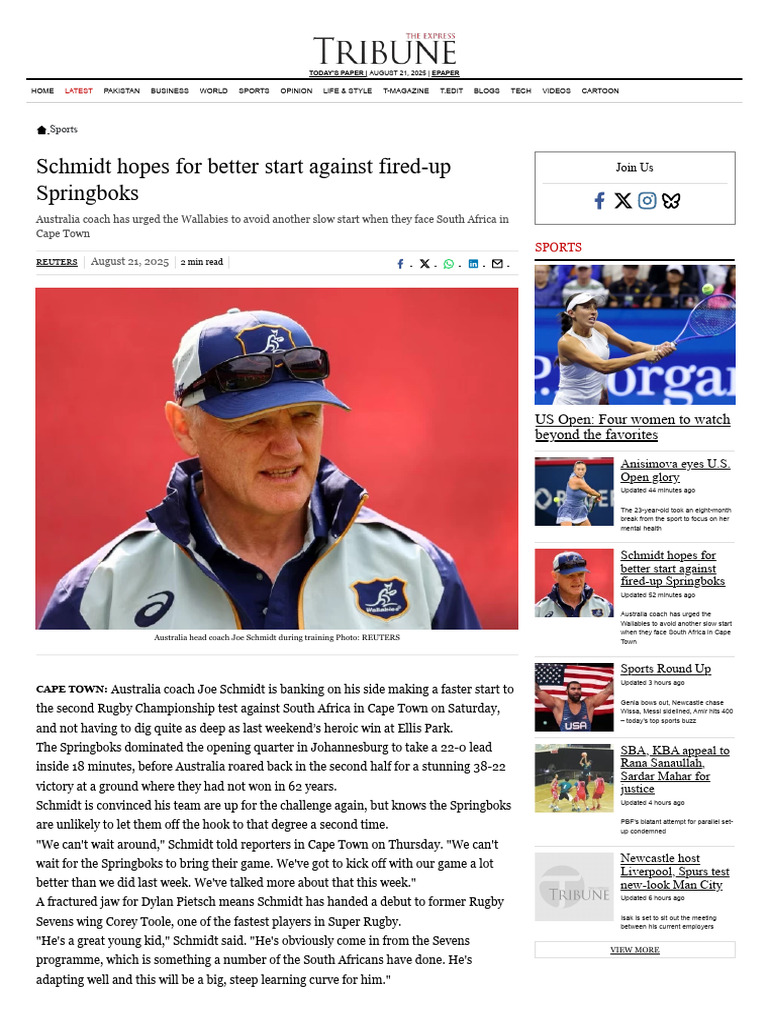 Schmidt Hopes For Better Start Against Fired-Up Springboks | PDF ...