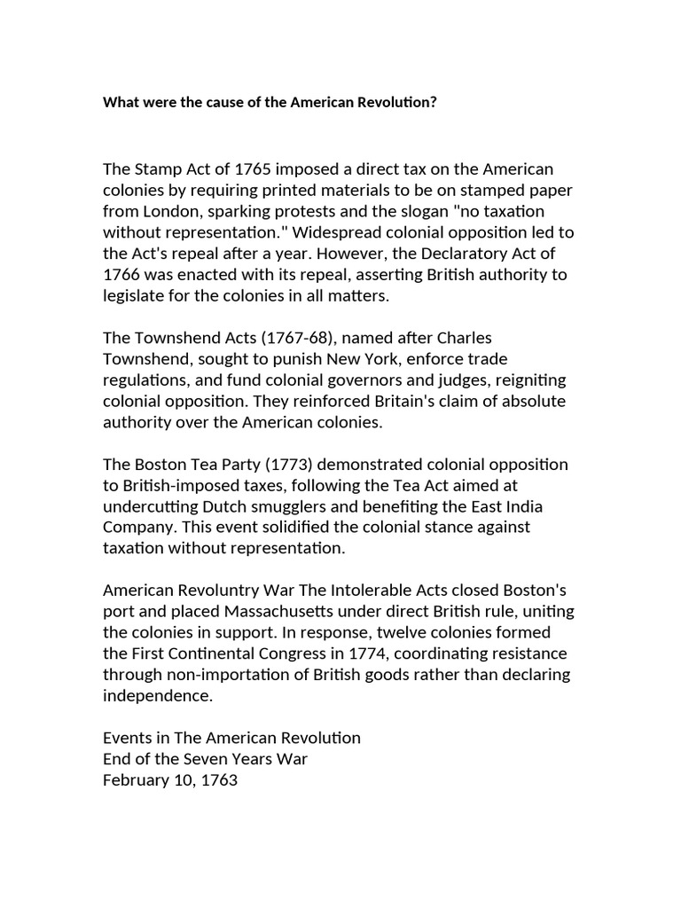Causes of the American Revolution | PDF | Thirteen Colonies | American ...