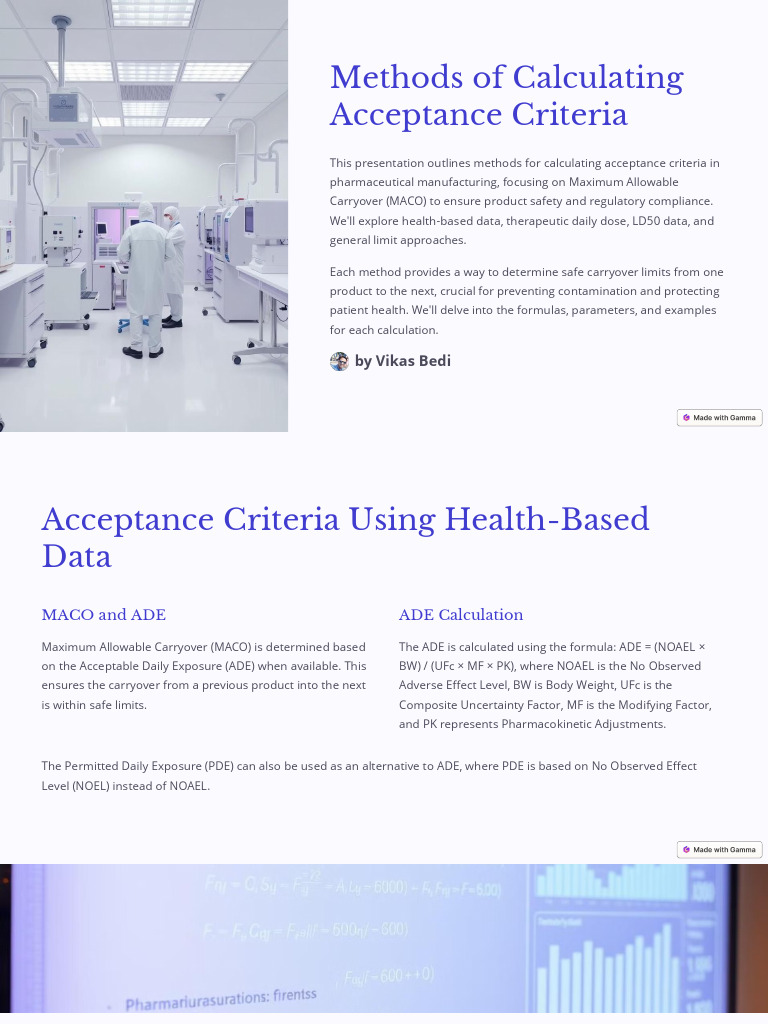 Calculating Acceptance Criteria in Cleaning Validation | PDF | Dose (Biochemistry) | Chemistry
