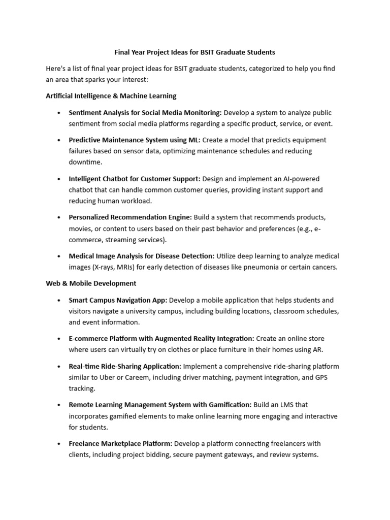 Final Year Project Ideas for BSIT Graduate Students | PDF | Internet Of Things | Augmented Reality