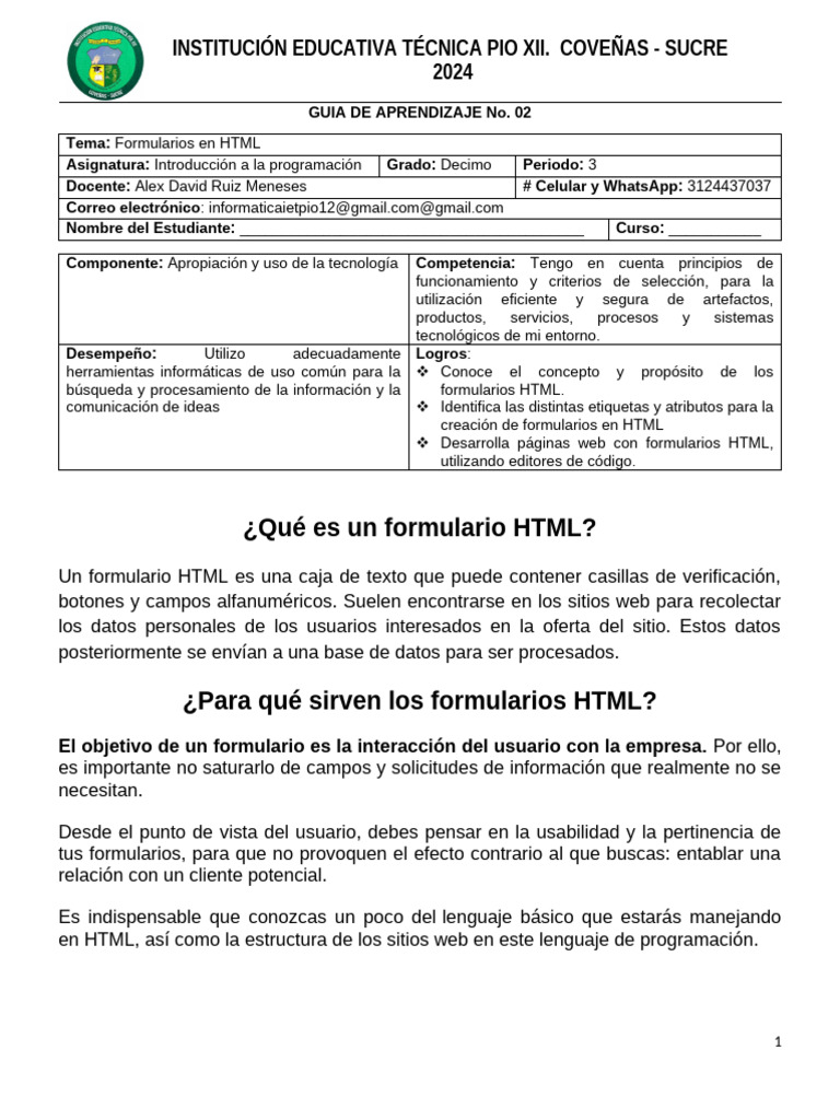 Guia de Aprendizaje 02. Formularios HTML | PDF | HTML | Servidor web