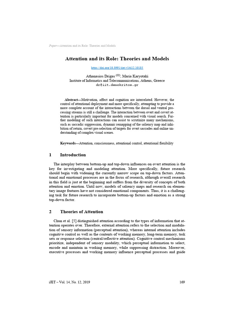 Theories and Models of Attention | PDF | Attention | Working Memory