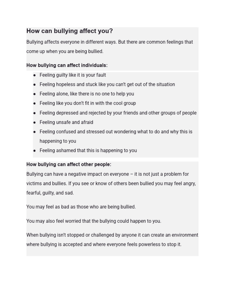 How Can Bullying Affect You | PDF