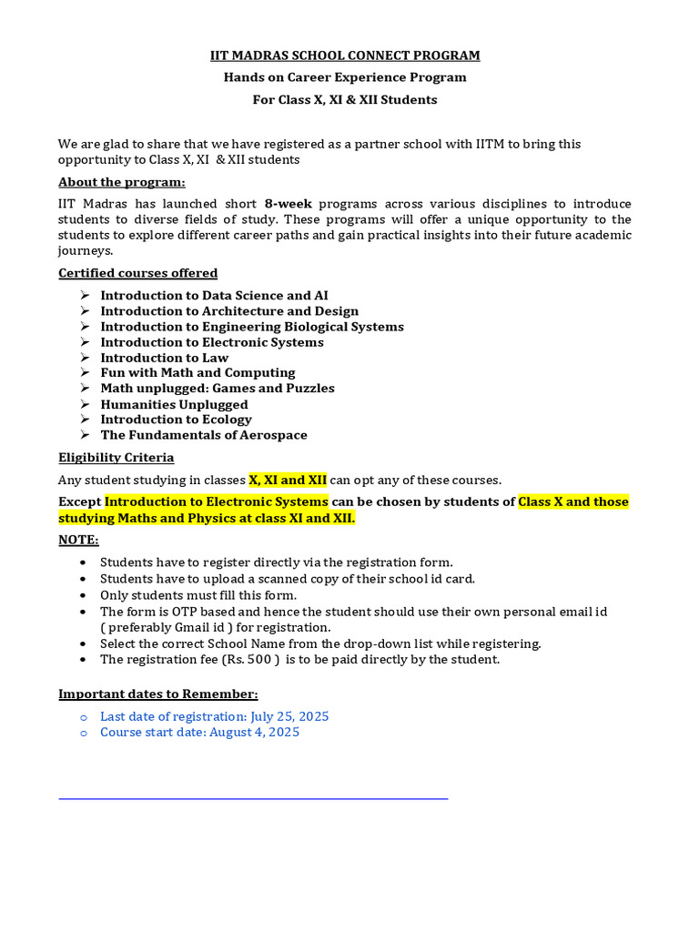 IIT Madras School Connect Program | PDF