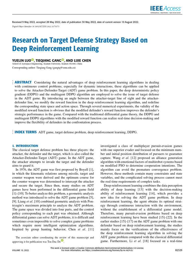 Research On Target Defense Strategy Based On Deep Reinforcement ...