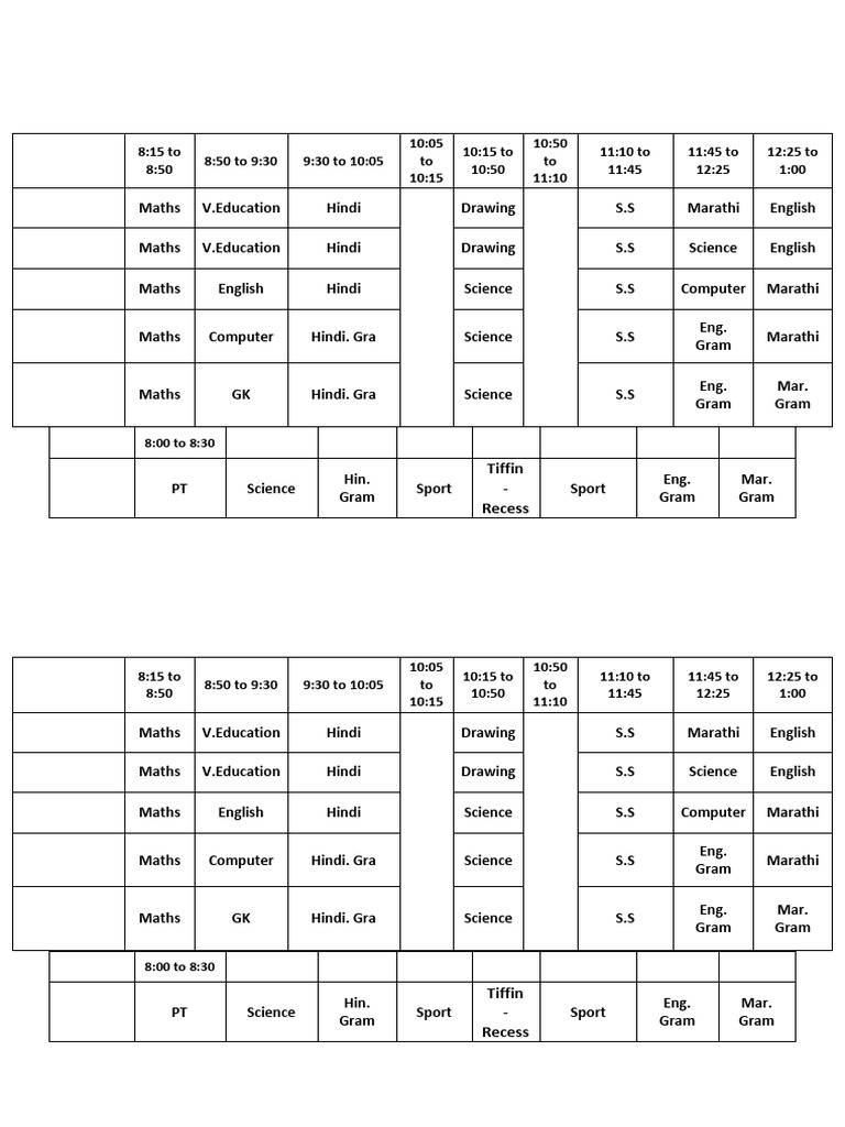 5th Class Time Table 2025-26 | PDF