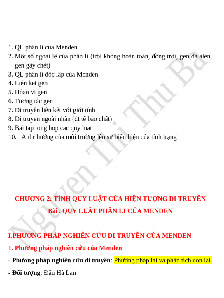 LOP 12 - BÀI 8 - Quy Luat Menden - Phan Li | PDF