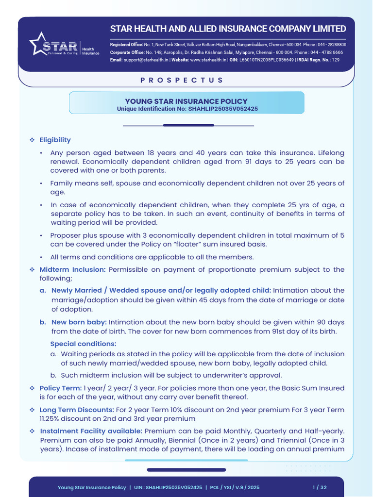 Prospectus Young Star Insurance Policy V 8 f21b6037ff | PDF | Body Mass ...