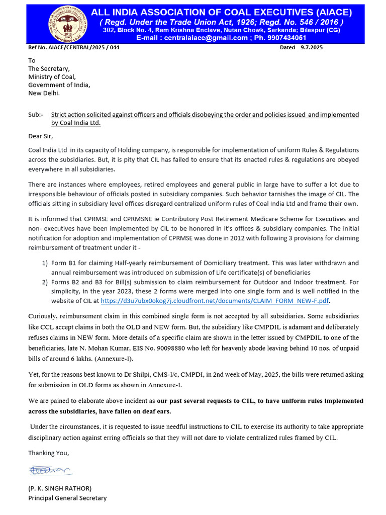 2025 - 044 Letter To Secy, MOC On Strict Action Solicited Against ...