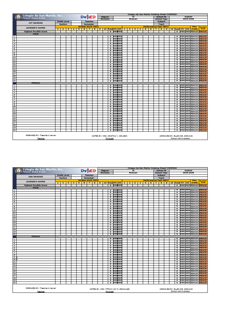 25 26 Grading Sheet Template | PDF