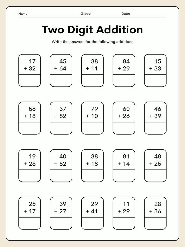 Two Digit Addition Set of Worksheets in Colorful and Monochromatic ...