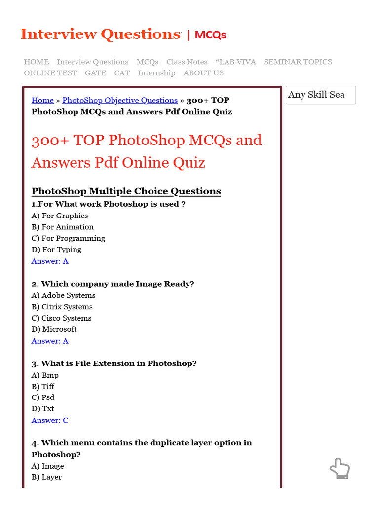 PhotoShop MCQs and Answers | PDF | Adobe Photoshop | Multidimensional Signal Processing