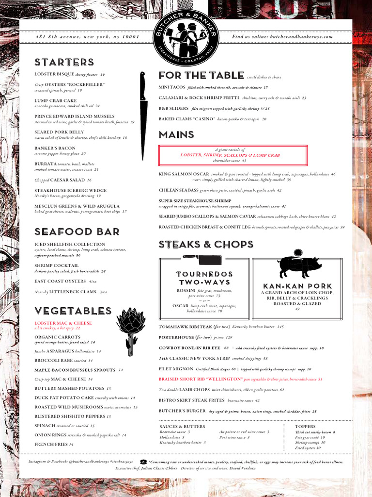 Butcher and Banker NYC Menu Overview | PDF | Sauce | French Fries