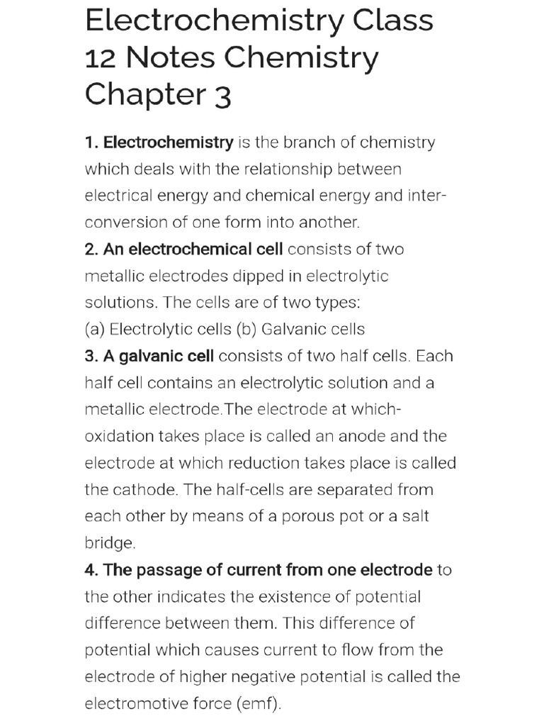 Electrochemistry Notes | PDF