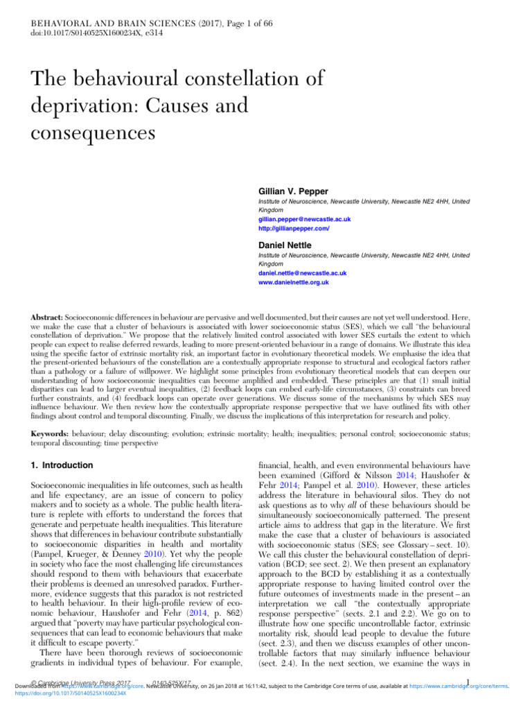 Daniel Nettle BCD | PDF | Socioeconomic Status | Behavior