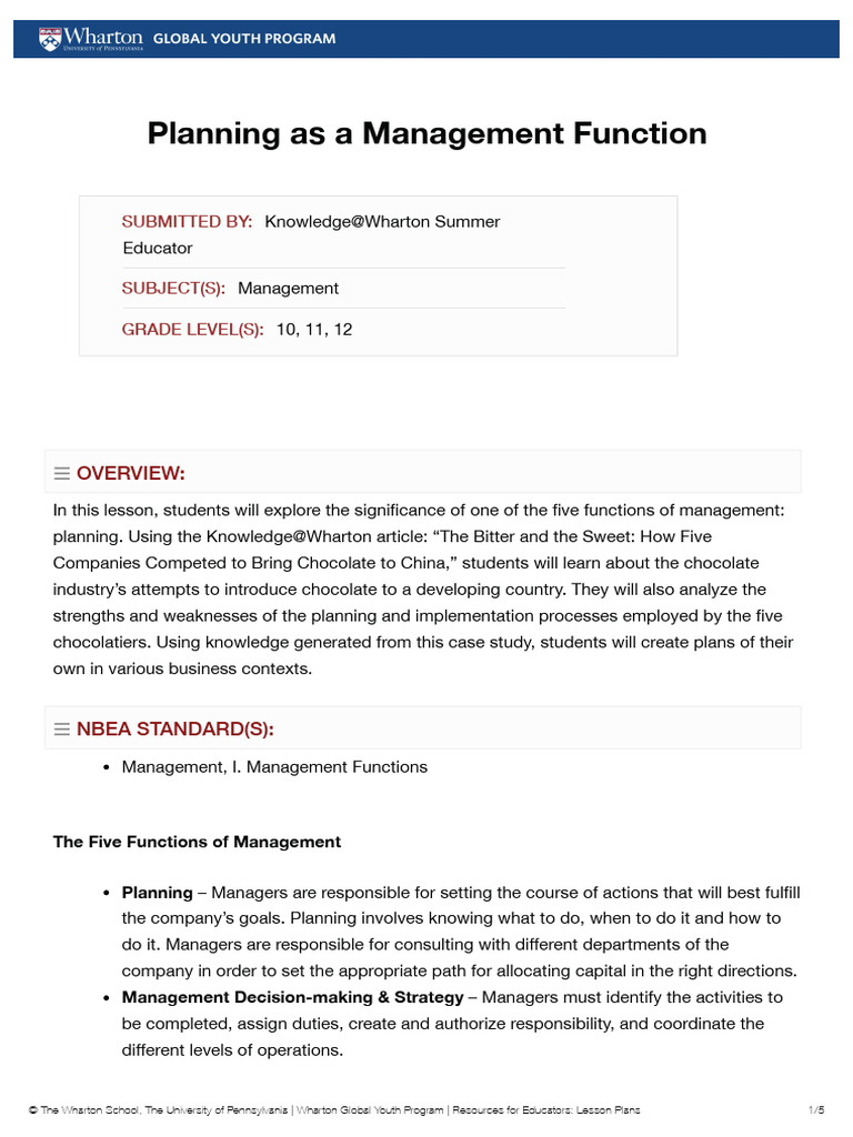Planning As A Management Function | PDF | Teachers | Inquiry