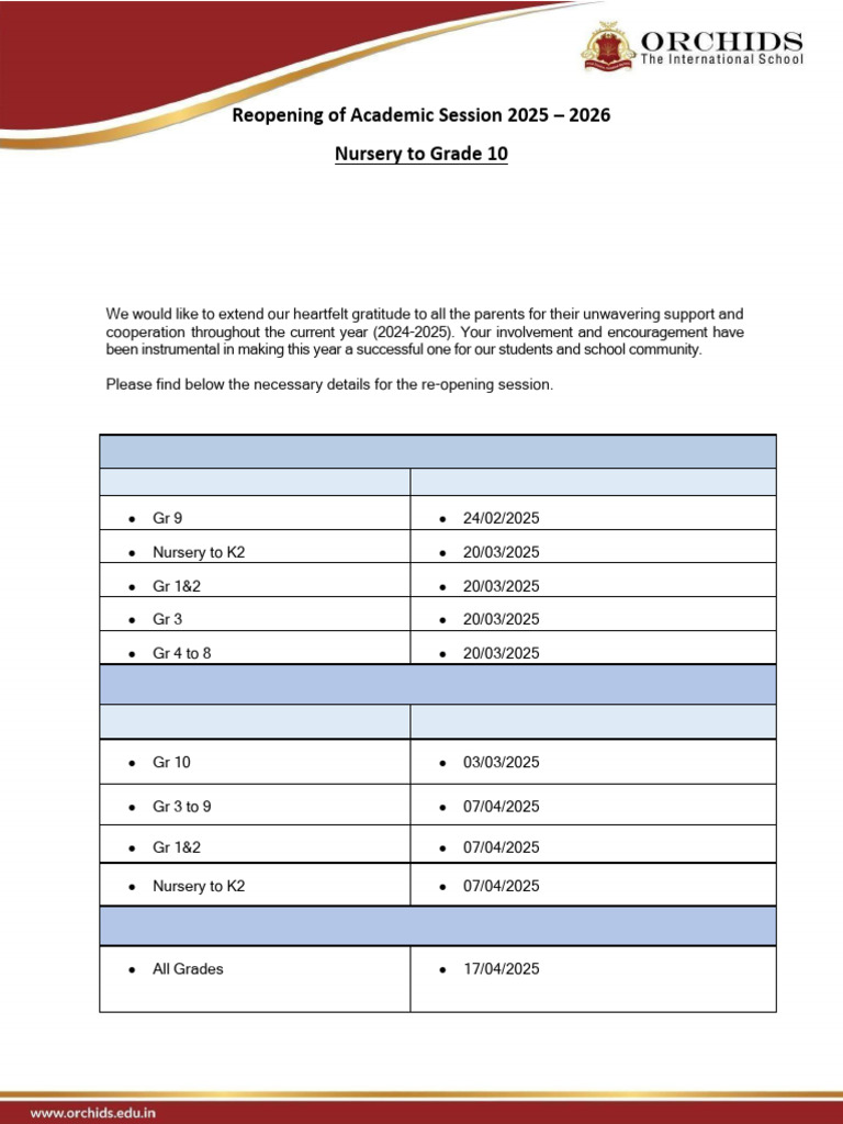 Re-Opening Dates of New Academic Session, 2025-2026 | PDF