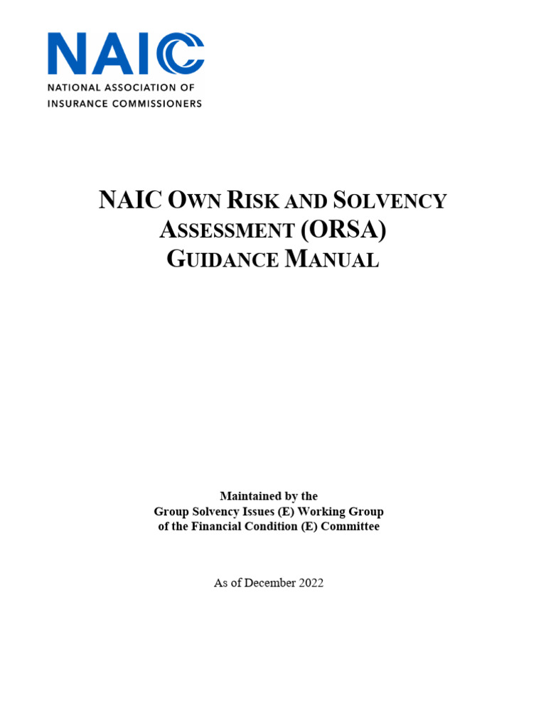 NAIC ORSA Guidance Manual Overview | PDF | Risk | Insurance