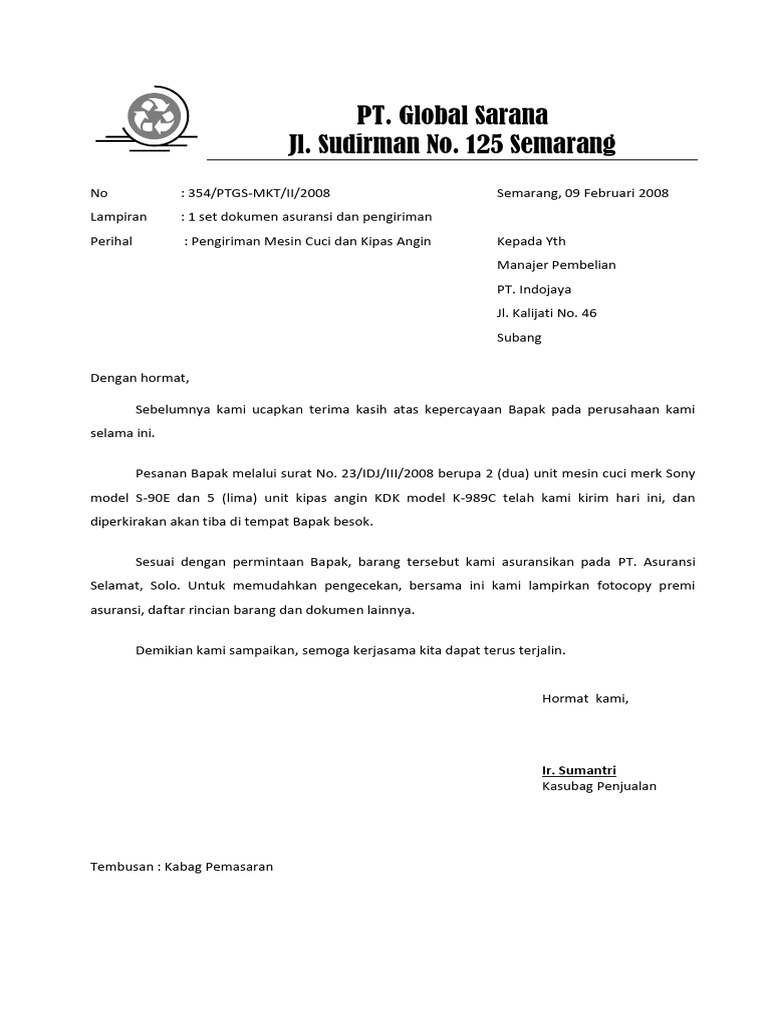 Surat Pengiriman Mesin dan Kipas Angin | PDF