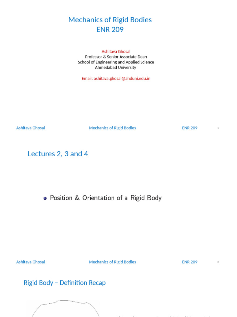 Mechanics of Rigid Bodies ENR 209: Ashitava Ghosal | PDF | Rotation ...