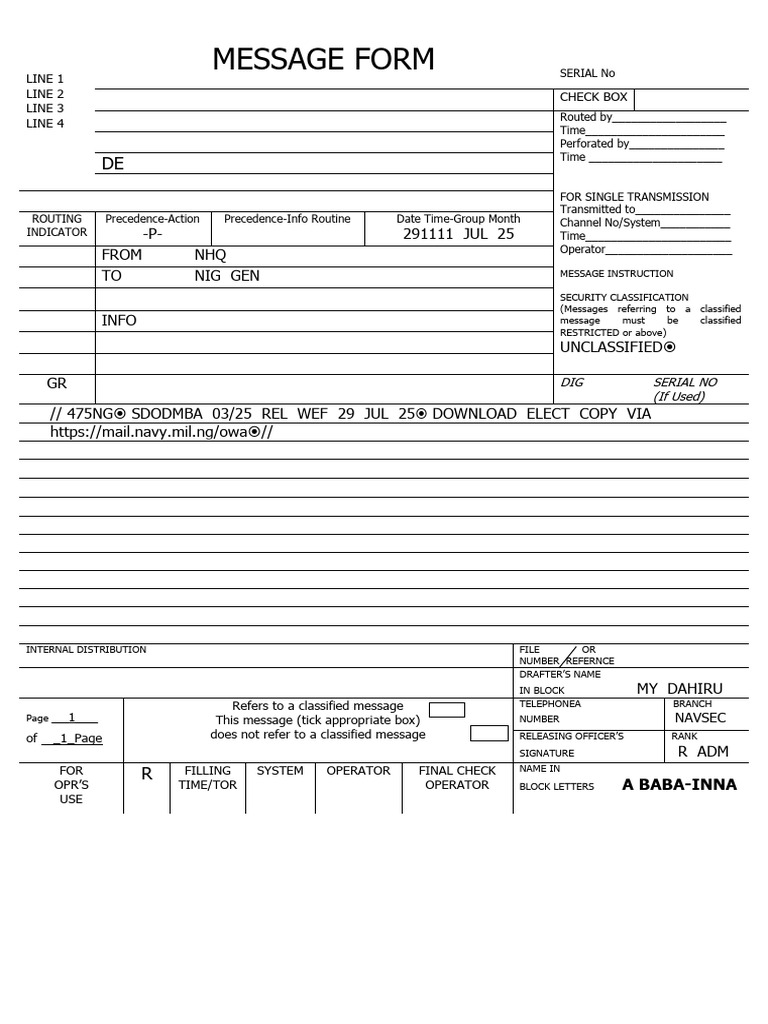 Message Transmission Form Template | PDF | Telecommunications | Computing