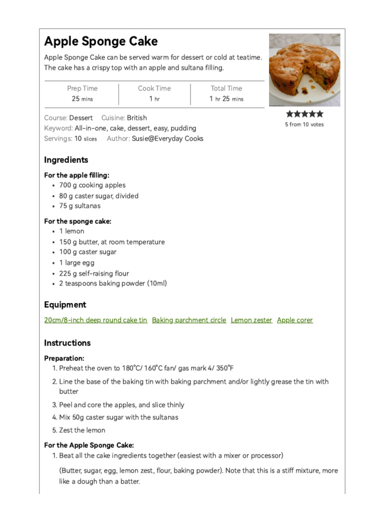 Old-Fashioned Apple Sponge Cake Recipe | PDF