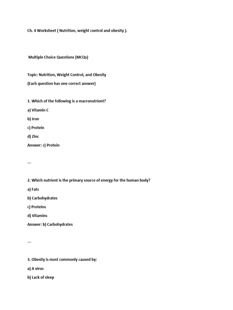 Balanced Diet and Weight Control Worksheet | PDF | Dieting | Obesity