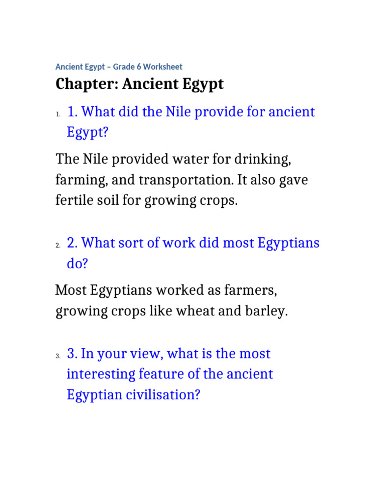 Ancient Egypt Worksheet for 6th Grade | PDF