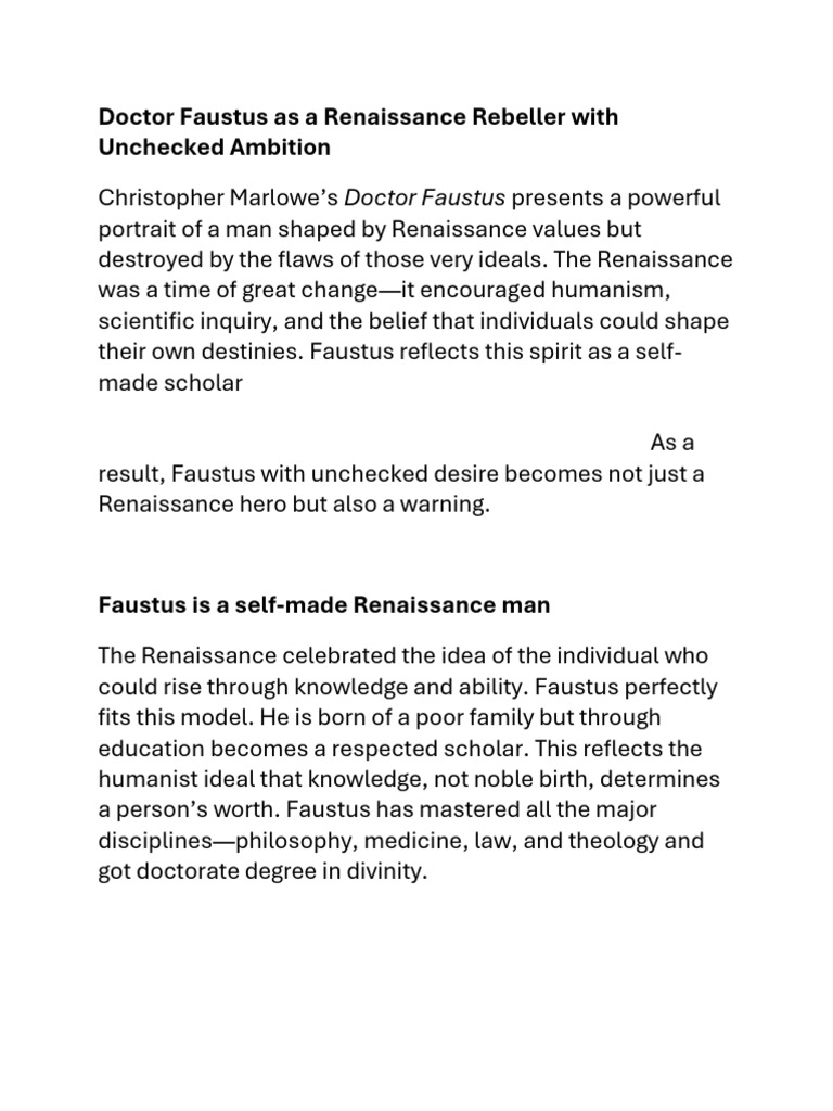 Doctor Faustus As A Renaissance Rebel With Unchecked Ambition | PDF ...