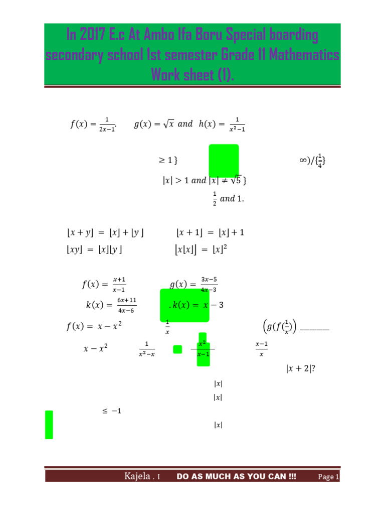 Grade 11 Work Sheet 1 - Copy - 025847 | PDF | Function (Mathematics ...